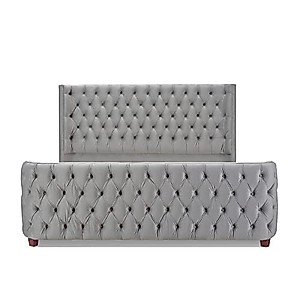 Jennifer Taylor Home Brooklyn Sleigh, King (U.S. Standard), Opal Grey Velvet