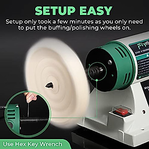 Flyrivergo Bench Buffer, Jewelry Polisher, Adjustable Variable Speed Bench Polisher, with 2 Cotton Wheels, 2 Fiber Wheels, 1 Drill Chuck and 1 Set of Polishing Buffing Wheel