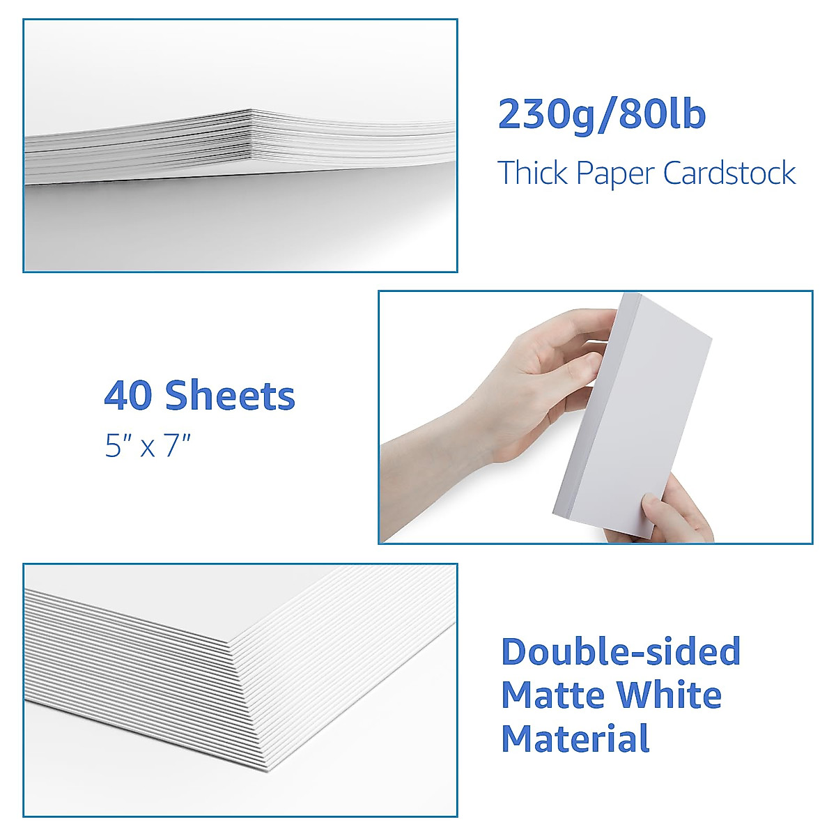 CreGear 40 Sheets White Cardstock 5x7 Cardstock Paper, 80lb/230gsm Thick Paper Card Stock White Blank Cardstock Thick Printer Paper Cardstock for Greeting Cards, Invitations, Postcards, DIY Cards