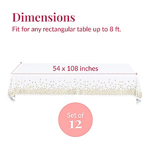 White Plastic Tablecloth - 4 Pack - 54 X 108 | Gold Dot Disposable Tablecloths | Plastic Tablecloth | White Tablecloths | Plastic Table Cover | Gold Tablecloths | Gold Party Decorations