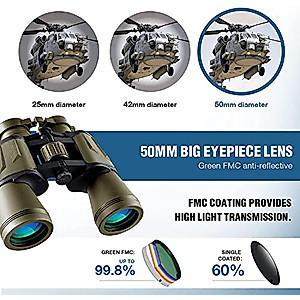 20x50 Military Binoculars for Adults with Smartphone Adapter - Compact Waterproof Tactical Binoculars for Bird Watching Hunting Hiking Concert Travel Theater with BAK4 Prism FMC Lens, Mud