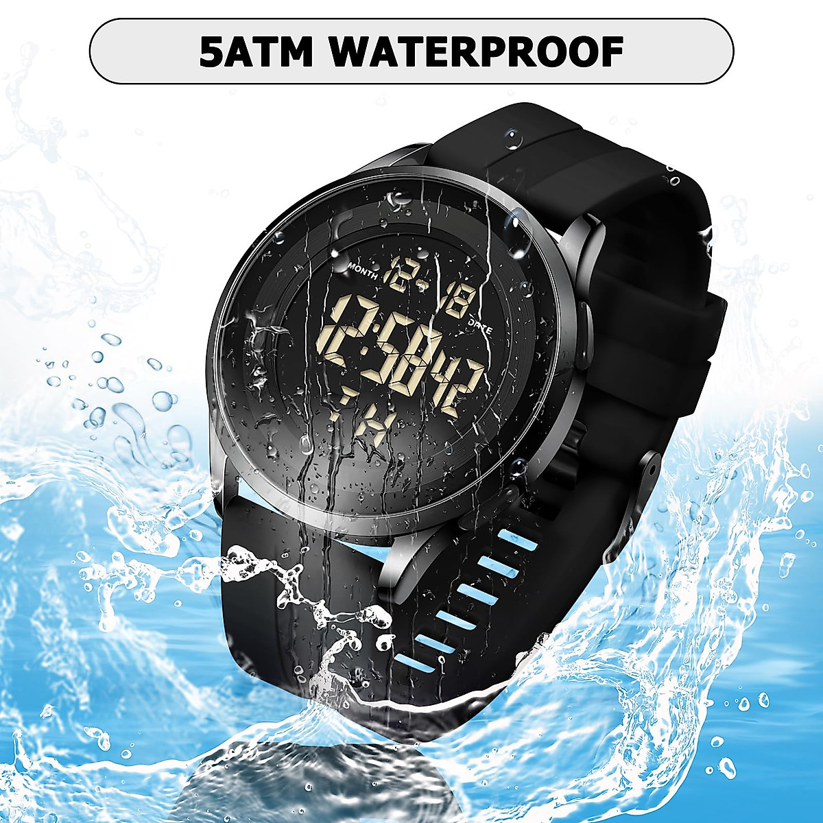 COSSINIGE Mens Digital Waterproof Military Watch for Men Black Dive Tactical Sports Minimalist Ultra-Thin Wrist Watch