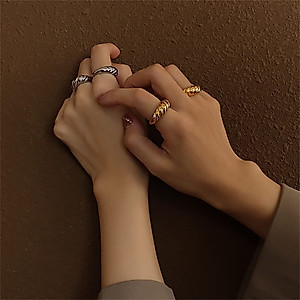 JILIYUPA 14K Gold Plated Croissant Dome Ring Twisted Braided Gold Plated Ring | Chunky Signet Ring, Signet Chunky Dome Ring Stacking Band for Women (Gold, 8)