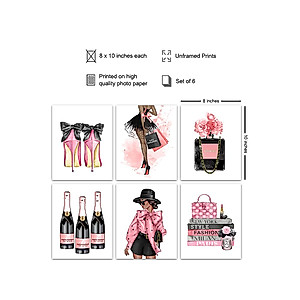 African Americans Wall Decor - Black Wall Art - Glam Wall Art - Designer Perfume, Handbags Shoes - High Fashion Design Set - Pink Glamour Luxury Couture Wall Decor for Women, Girls Bedroom, Teens Room
