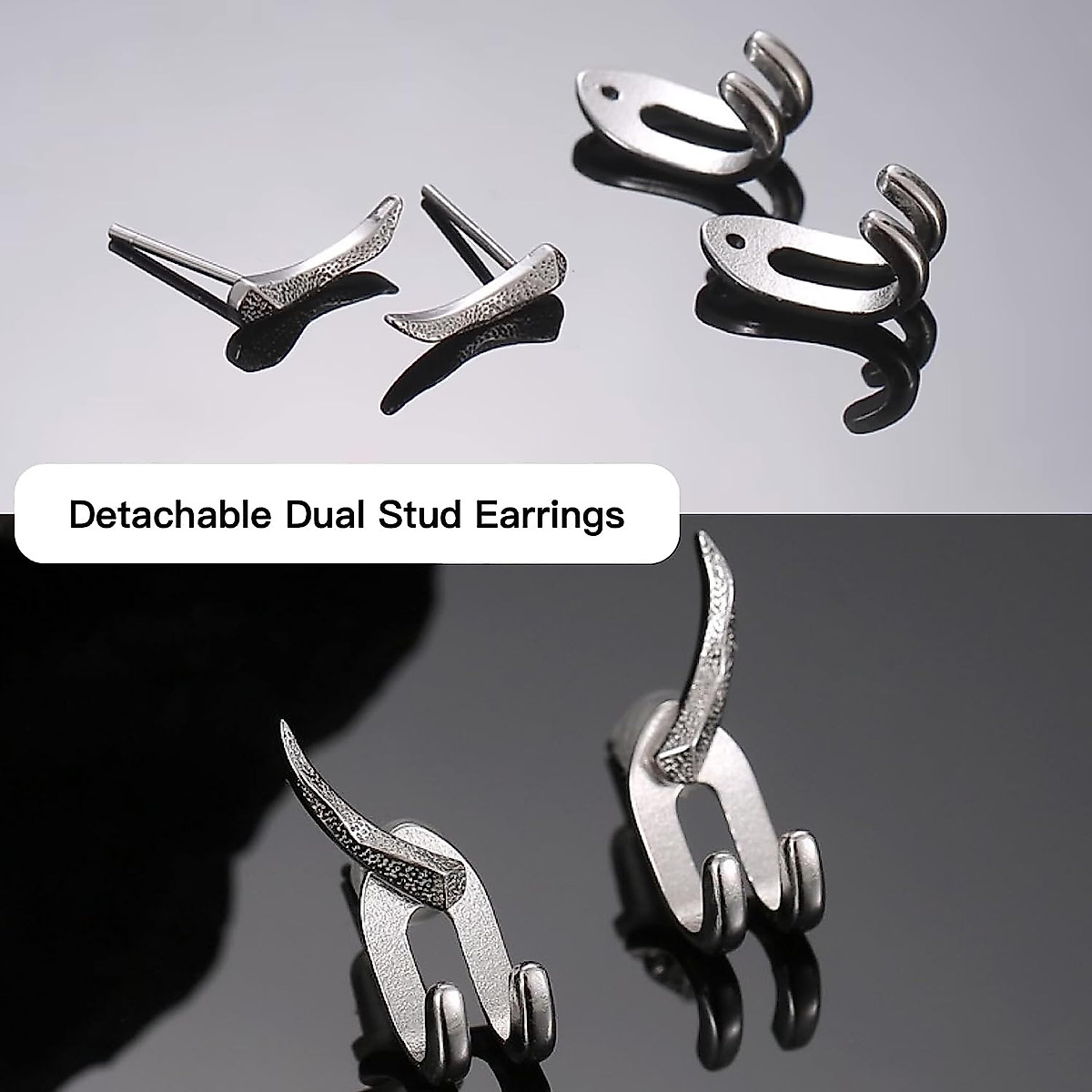 Detachable Dual Stud Earrings for Men, Punk Earring Studs for Women Man Jewelry Gift, Viking Gifts Earring for Men Hook Prong Earrings…