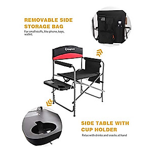 KingCamp Camping Chairs 2 Pack, Heavy Duty Folding Directors Chair Sports Chair Oversized Padded Seats with Side Table Storage Pockets Armrest for Adults, Supports 396 lbs, Red