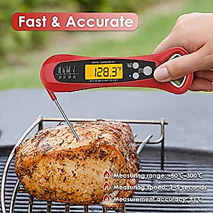 Instant Read Meat Thermometer for Cooking, Fast & Precise Digital Food Thermometer with Backlight, Magnet, Calibration, and Foldable Probe, Waterproof Grill Thermometer for Deep Fry, BBQ, Roast Turkey