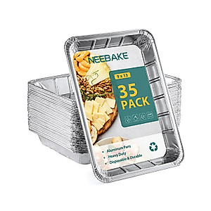 NEEBAKE 35 Pack 9x13 Disposable Aluminum Pans - Large-Aluminum-Foil-Pans-Half-Size-Tin-Foil-Baking-Pans-Heavy-Duty-Steam-Table-Tin-Trays-Containers-for-Prepping-Food-Cooking-Roasting-Heating