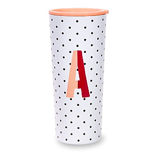 Kate Spade New York Cute Stainless Steel Mug, 24 Ounce Initial Travel Tumbler, Double Wall Insulated Cup with Lid, A (Pink)