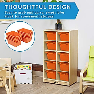 ECR4Kids Scoop-Front Storage Bins, Easy-to-Grip Design Storage Cubbies, Kid Friendly and Built to Last, Pairs with ECR4Kids Storage Units, 10-Pack, Orange