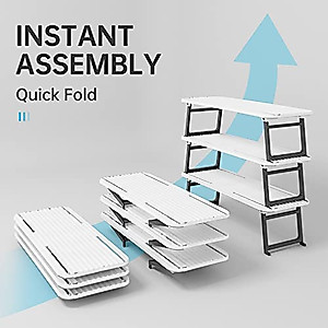 MAGINELS 3 Tier Shoe Rack Foldable Plastic Shoe Organizers Installation-Free Shoe Storage Cabinets for Closet Hallway Bedroom Entryway