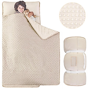 Toddler Nap Mat Beige Boho Tufted Geometric Kinder Nap Mats for Toddler Girls Boys Preschool Daycare Soft Fleece Kids Sleeping Mat Portable Sleeping Bag for Travel Camping