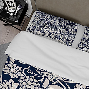 RIVINE Willam Morris Style Duvet Cover Set 3 Pieces Sunflowers Iris (Blue) Pattern Soft Bedroom Bedding Set with 2 Pillow Shams Zipper 4 Ties Full
