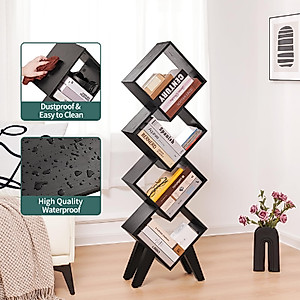 Yoobure Black Bookshelf - Small Book Shelf, 4-Tier Tall Bookcases Book Organizer, Industrial Bookshelves Floor Standing for CDs/Books in Small Spaces, Bedroom, Living Room, Home Office