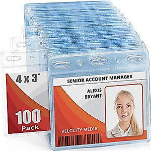 Mifflin-USA Card Protector (4x3 Inch, Clear, Bulk 100 Pack) Quick Load Horizontal No Zipper Name ID Badge Holder
