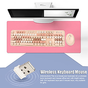 ASHATA Keyboard Mouse Combo, 2.4 GHz Cute Retro Round Keycaps Keyboard and 5 Buttons Mouse with USB Receiver, for Windows Laptop Computer Desktop PC (Milk Tea,