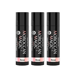 Organic Moroccan Magic Lip Balm 3 Pack | Rose Lip Balm Set | Chapsticks for Dry Lips | Made with Natural Argan, Essential Oils Lip Moisturizer and Vitamin E | Smooth Application, Non-Toxic