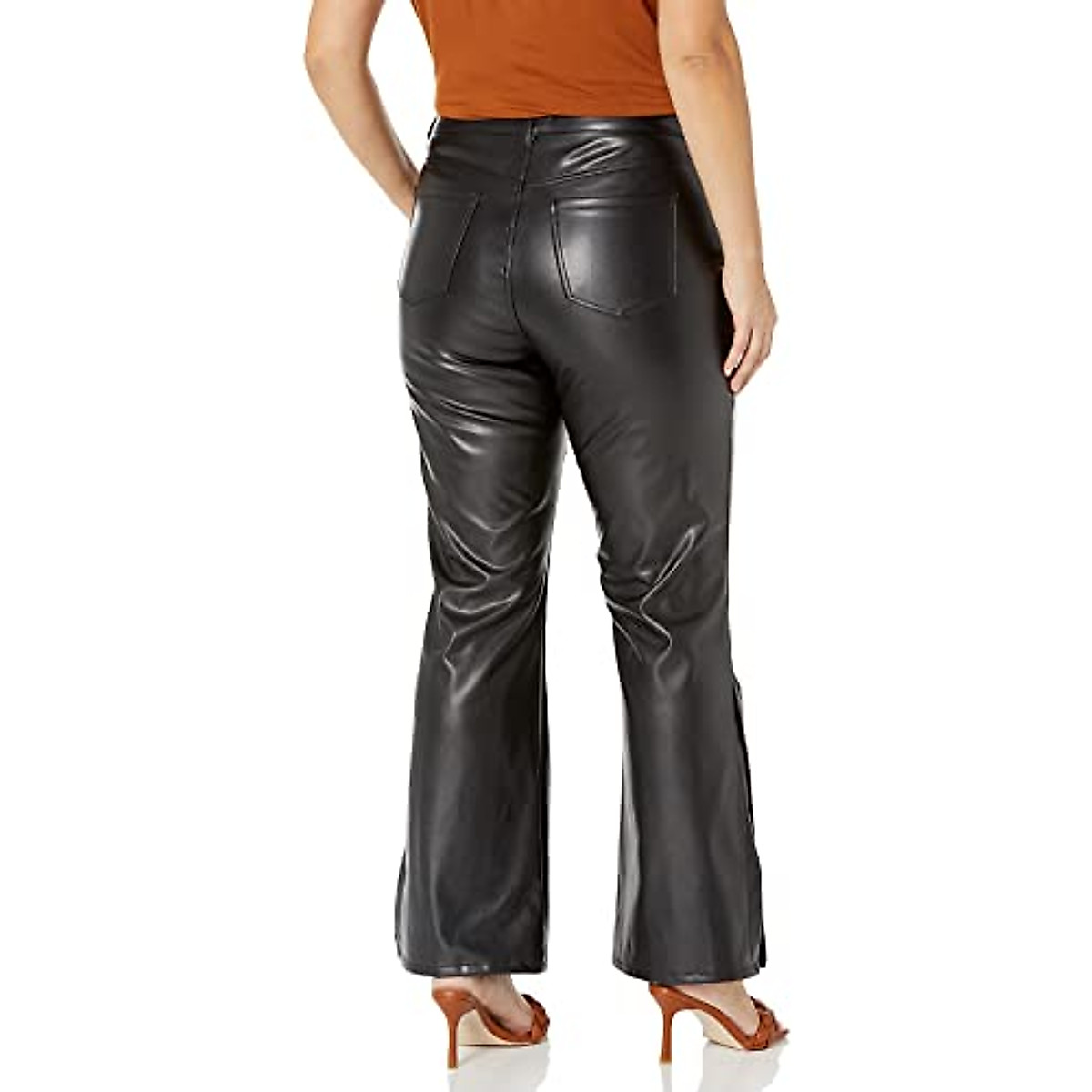 dollhouse Women's Contouring Junior Plus Black Vegan Leather Flare with Side Slit and Exposed Buttons, 22