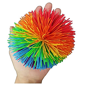 2 Packs Colorful Super Silicone Big Ball 4.7 inches, Monkey String Balls Koosh Balls Sensory Fidget Set,Rainbow Pom Ball, Colorful Bouncy Ball ,Stress Ball, Sensory Balls
