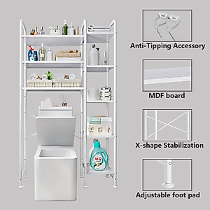 Dazioter Over The Toilet Storage Bathroom Organizer Shelf Freestanding Space Saver with Toilet Multifunctional Rack (White)