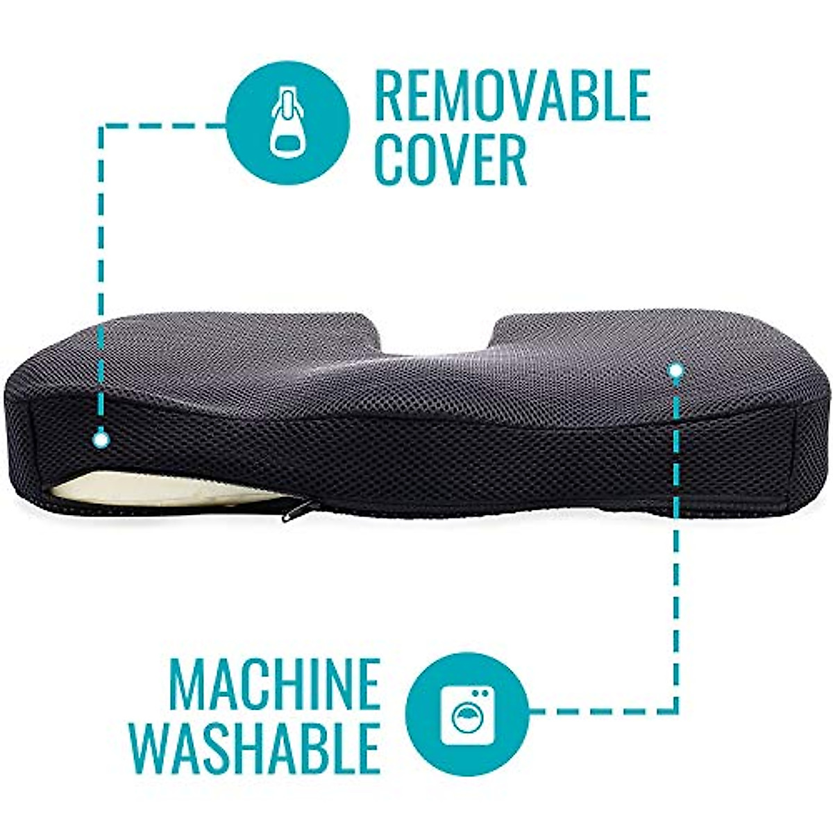 DMI Memory Foam Seat Support Cushion | Coccyx, Sciatica, & Tailbone Pain Relief | Multi-Use Ergonomic Seat Cushion for Office Chair for Driving & Home | Breathable