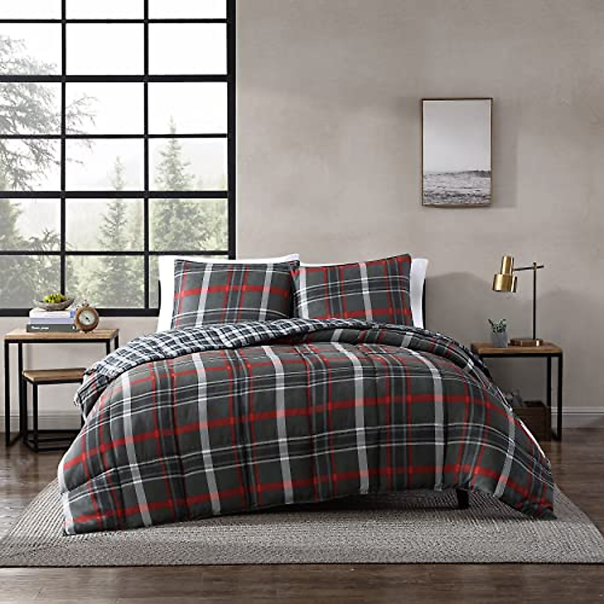 Eddie Bauer - King Comforter Set, Reversible Plaid Bedding with Matching Shams, Home Decor for Colder Months (Willow Dark Grey, King)