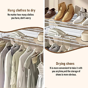 Rimyew Wall Mounted Drying Rack, Laundry Drying Rack Collapsible, Retractable Clothes Drying Rack - 31.5" Wide, 5 Aluminum Rods, 60 lb Capacity, Towel Drying Rack with Wall Template, White