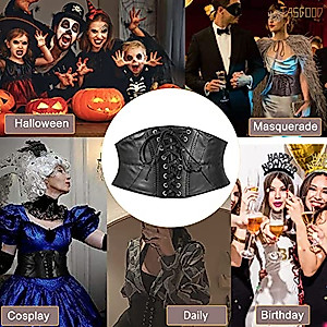 JASGOOD Women Corset Waist Belt Elastic Tied Waspie Belt Wide Lace-up Costume Belt for Dresses(Black, Fit waist size 33''-36'')