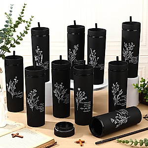 Teenyyou 10 Pcs Christian Tumbler Gifts for Men Women Bible Verse Skinny Cups 16 oz Plastic Religious Cups with Lids Straws Mother's Day Easter Gifts for Church Sunday School Teacher (Boho Spanish)