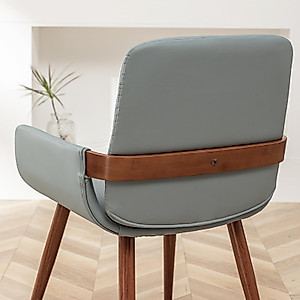 LUNLING Mid Century Modern Dining Room Chairs Set of 2 Accent Faux Leather Chair Bentwood Frame with Armrest,Upholstered Seat,Metal Legs Chairs,Adjustable Foot for Kitchen Room Desk Chairs(Blue)