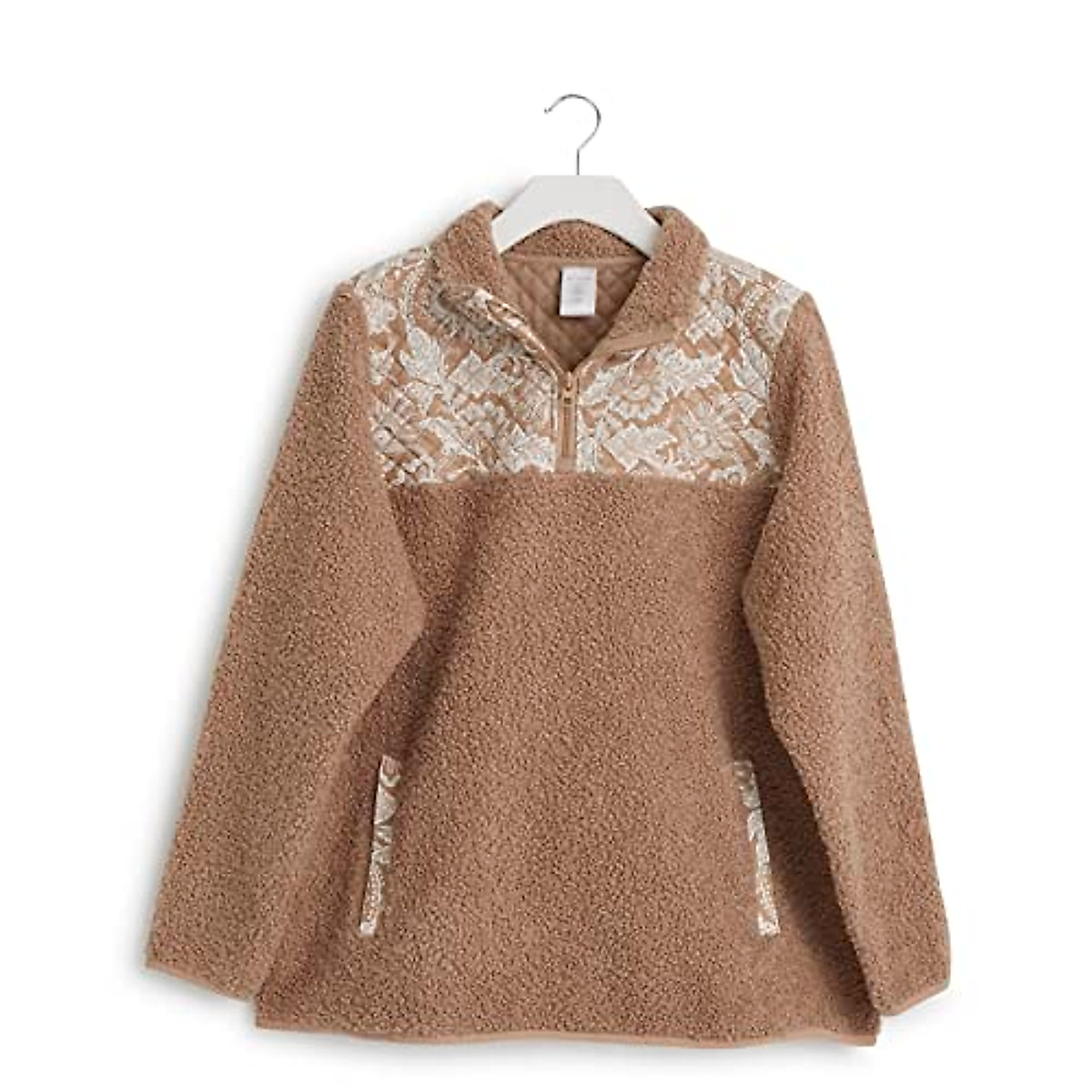 Vera Bradley Women's Snap Collar Fleece Pullover Sweatshirt With Pockets (Extended Size Range), Java Ginger, XXLarge