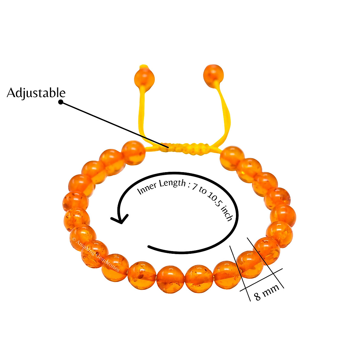 Amber Gemstone Crystal Bracelet for Men Women, Manmade Stretchable Stress Relief Bracelet Pulseras Para Hombres Mujer Stocking Stuffers (Pack of 1, 8mm Healing Stone Beads)
