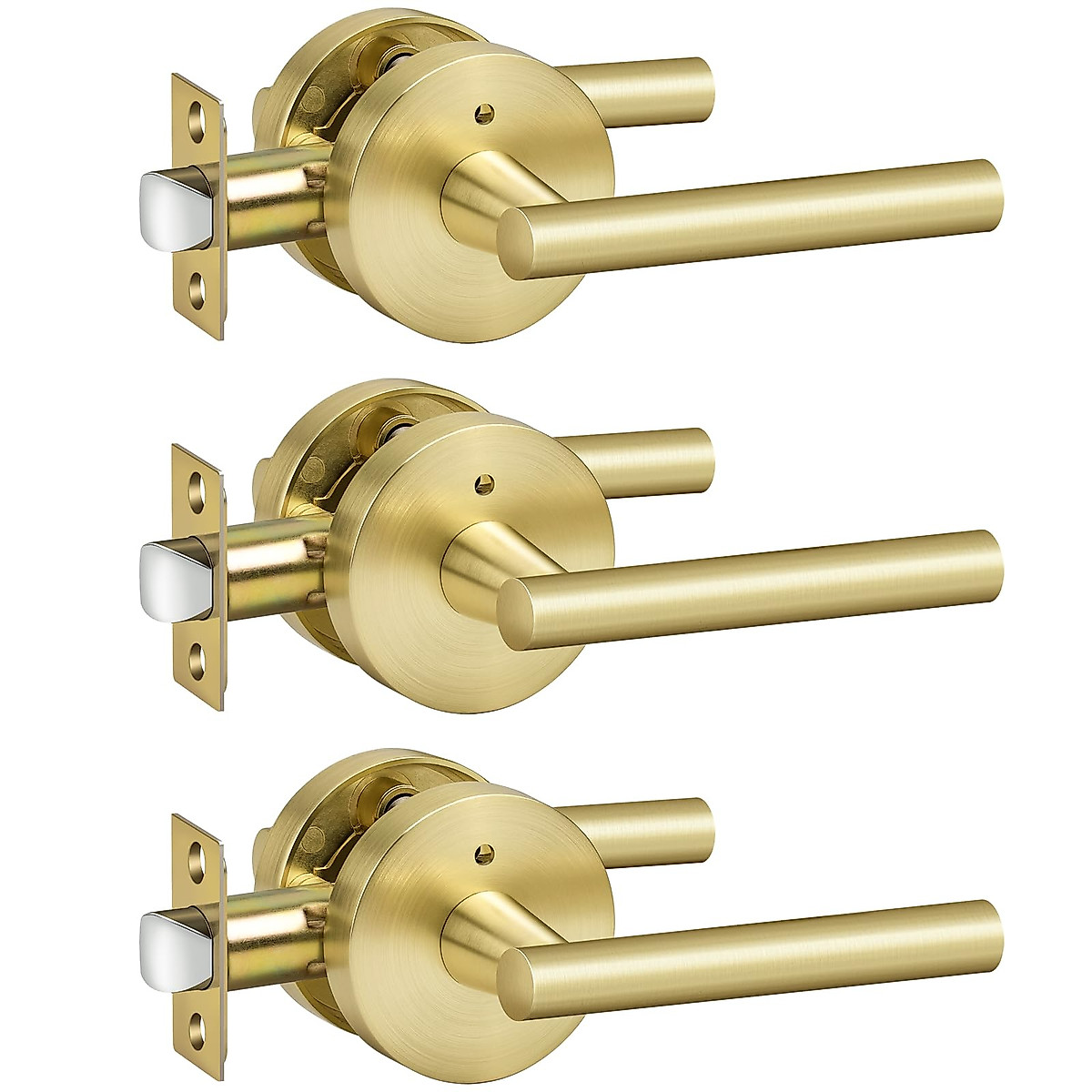goldenwarm Gold Interior Door Handles, Gold Privacy Lever Door Handle, Heavy Duty Interior Bedroom Door Lever Pack, Gold Door Handles Interior for Bathroom (3 Pack)