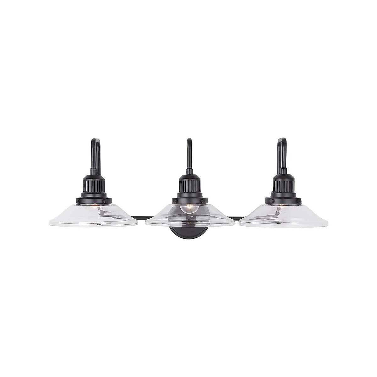 Austin Allen 9D318A Roan Urban/Industrial Clear Glass Wide Cone Bath Vanity Wall Mount Light Fixture, 3-Light 300 Total Watts, 11" H x 30" W, Matte Black
