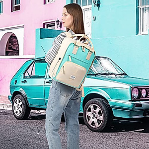 LOVEVOOK Laptop Backpacks for Women,Lightweight Cute Backpack with USB Charging Port Aesthetic Casual Travel Backpack 15.6 Inch,White&Green