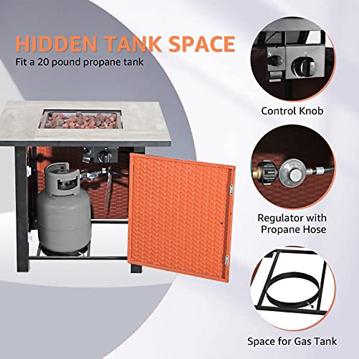 Yangming Propane Fire Pit Table, 30 Inch 50,000 BTU Square Outdoor Gas Firepit with Porcelain Tile Tabletop, Lid, Lava Rocks for Garden, Patio, Deck, Yard, Espresso Brown (QX-OL-FTABLE-EXP)