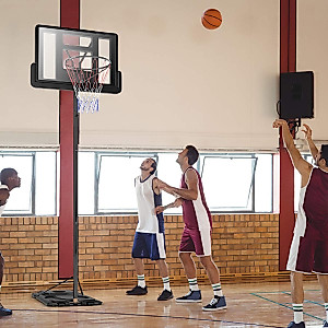 GYMAX Portable Basketball Hoop, 8.5-10ft Height Adjustable Basketball Stand System with 39" Broad Backboard, Spare Net & Transportation Wheels, Indoor/Outdoor Basketball Goal for Kids Youth Family