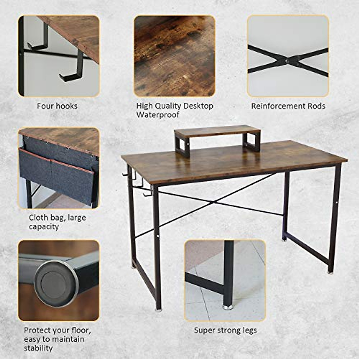 Computer Desk 39 inch Study Writing Table for Home Office-Modern Simple Work Desk with Small Removable Table,Storage Bag and 3 Hooks