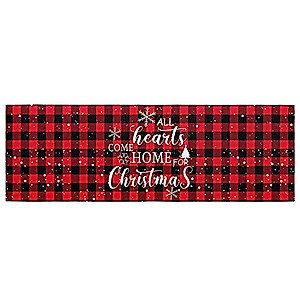 Kitchen Mats fo Floor, All Hearts Come Home for Christmas Red and Black Plaid Backed Rubber Dots Rugs,Non Slip,Absorbant Runner Rugs for Hallway Entryway,Kitchen,Laundry 1 pcs 18x47.2 Inch