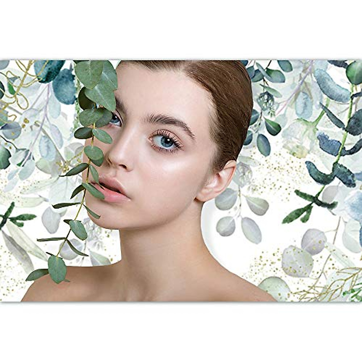 Funnytree 7x5FT Oh Baby Greenery Photography Backdrop Gold Green Eucalyptus Leaves Branches Spring Background Wedding Bridal Shower Birthday Party Banner Supplies Natural Photobooth Prop Photocall