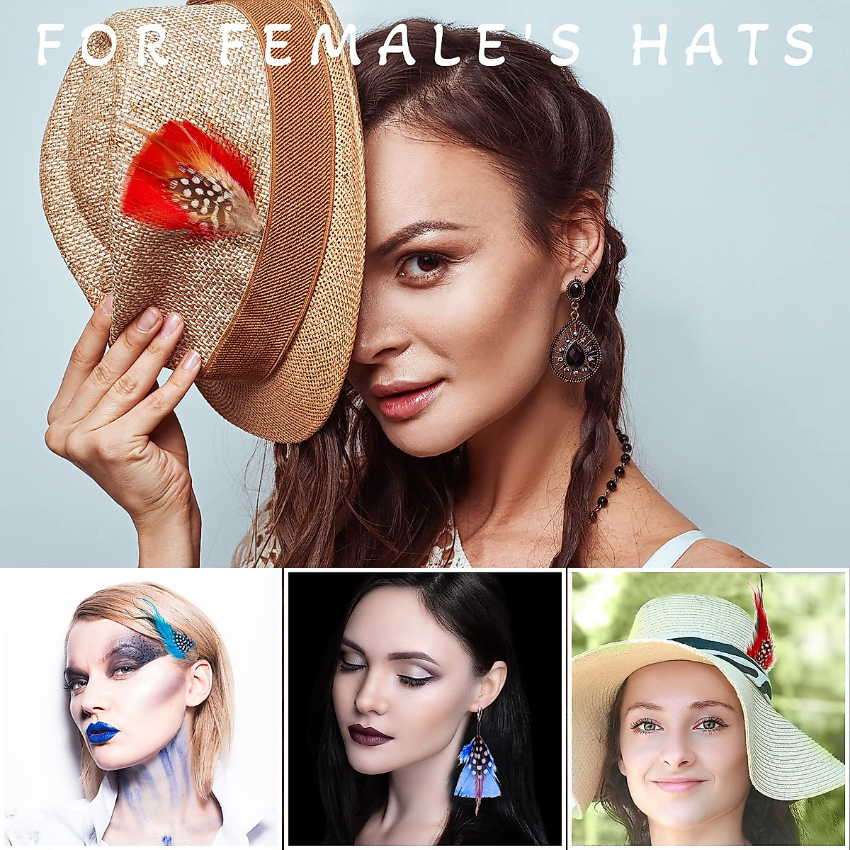 Kenning 39 Pcs Hat Feathers Assorted Feathers for Fedora Hats Colorful Real Feathers for DIY Craft, Christmas Decorations Men Women approx. 8-10 cm