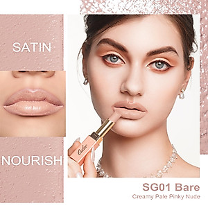 Oulac Beige Lipsticks for Women, Pale Nude Matte Lip Base, Full Coverage Lip Color, Satin Matte Finish, Cream Texture, Hydrating, Infused with Hyaluronic Acid, Vegan & Clean Beauty 4g SG01 Bare