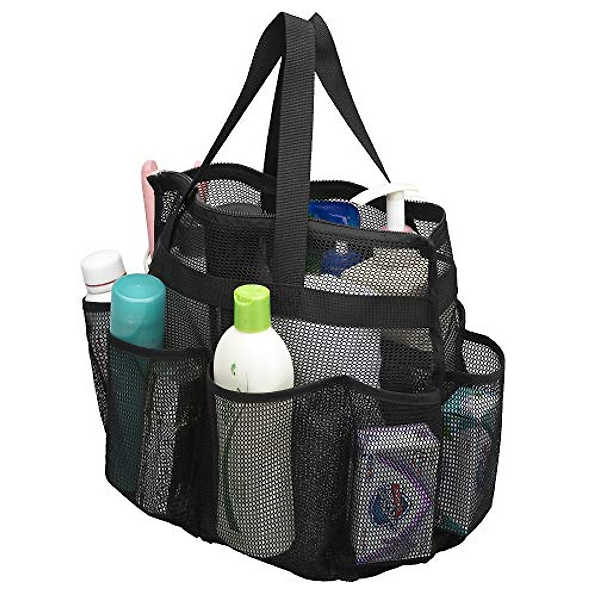 ALYER Large Mesh Dive Tote Bag with Separated Inner Compartment,Portable Shower Caddy Bath Organizer with Durable Handles and Zipper (Black)