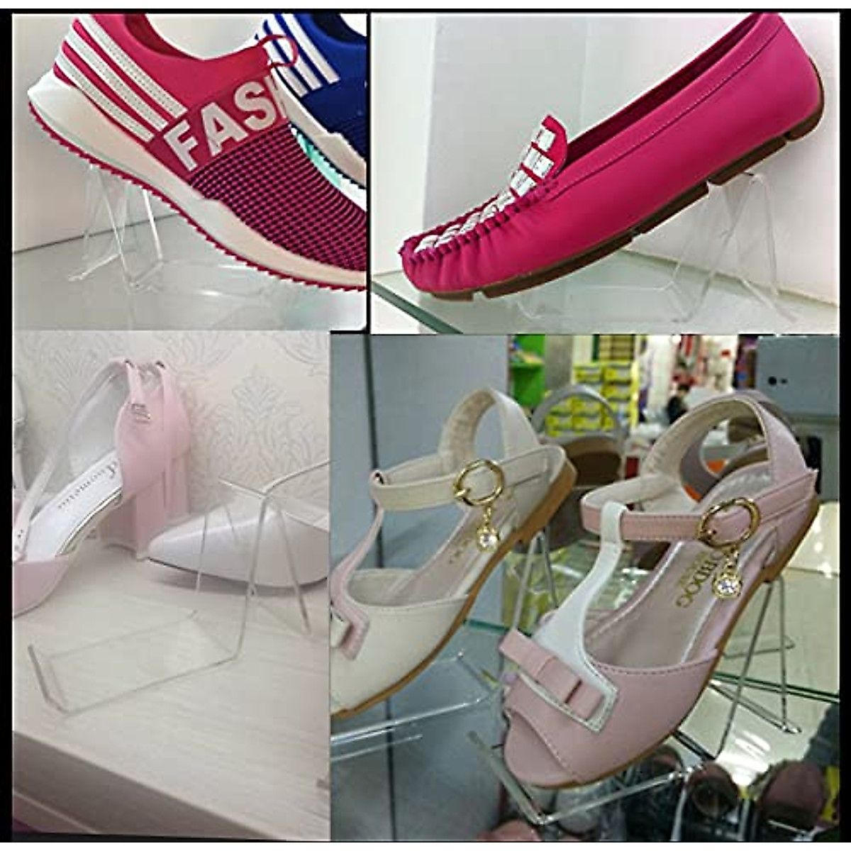 Wresty 2 Pair/4 Pcs Acrylic Shoe Store Display Stands Clear Sandal Display Stands High Heel Display Rack Holder for Home Shopping Malls