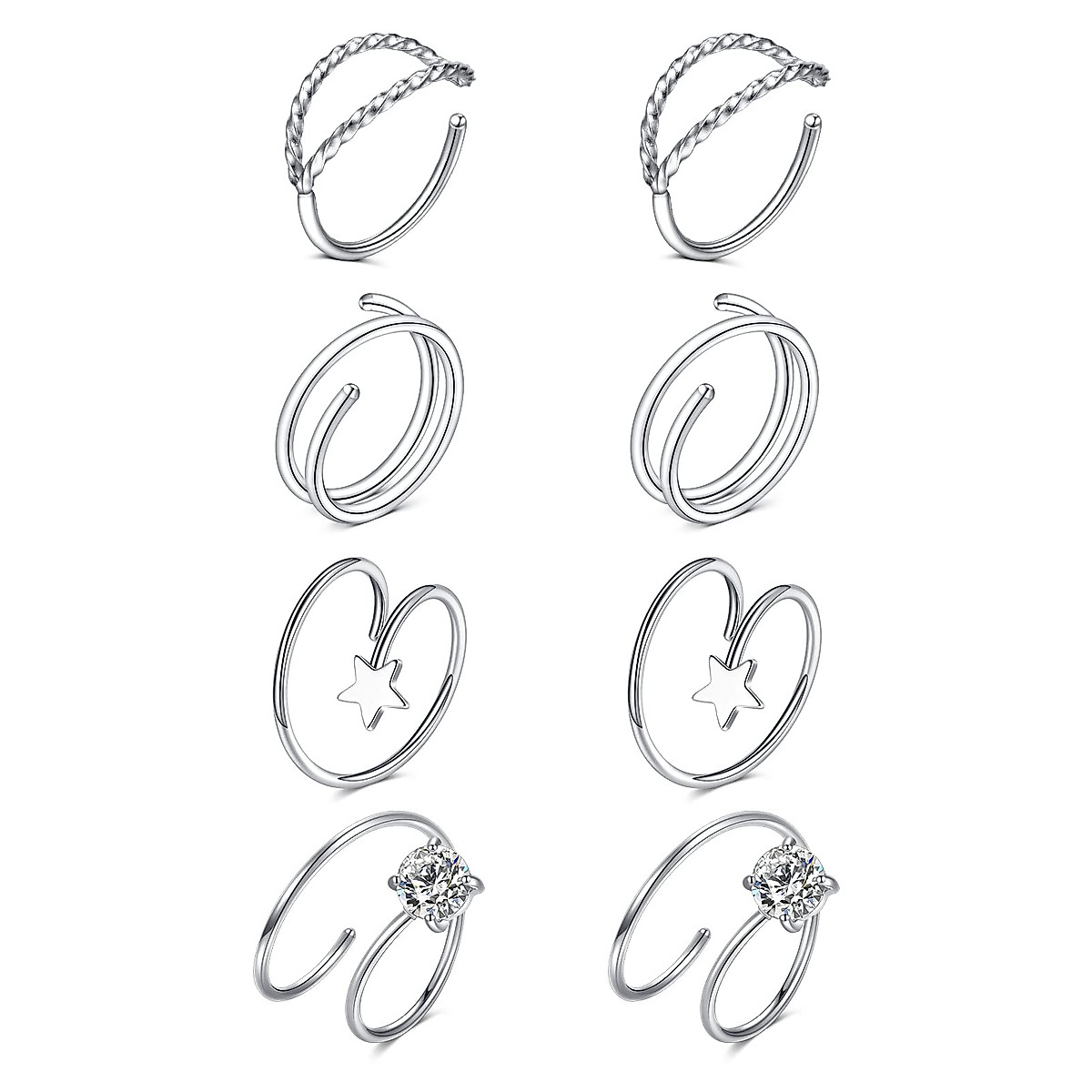 VCMART 20G Double Nose Rings Hoops for Single Piercing Twist Double Hoop Nose Ring for Women Surgical Steel Nose Hoops Spiral Nostril Nose Piercing Jewelry