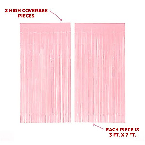 xo, Fetti Party Decorations Matte Pastel Pink Fringe Foil Curtain - Set of 2 | Bachelorette, Bridal Shower, Backdrop, Wedding, Birthday, Photo Booth