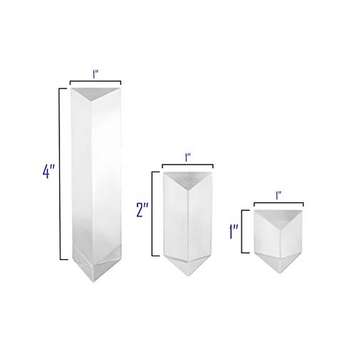 EISCO 6PK Equilateral Prisms 3pc Set - 1", 2", & 4" Lengths, 25mm Face Size - Acrylic - Classroom Pack (Six, 3pc Sets - 18 Pieces Total)