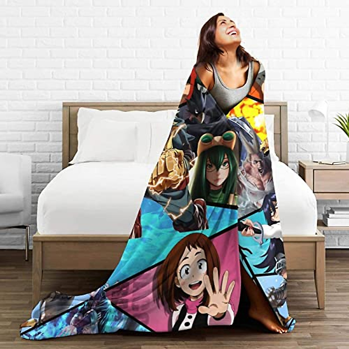 Anime My Hero Cartoon Throw Academia Blanket Flannel Soft Cozy Warm Lightweight Blankets for Travelling Camping Living Room Sofa Bedroom Decor Gifts (My Hero Academia Blanket, 60in*80in)