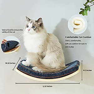 LIORCE Cat Shelf with Comfortable Cat Cushion - Curved Cat Shelves and Perches for Wall (Medium Size) - Wall Mounted Cat Furniture for Sleeping, Playing, Climbing, and Lounging