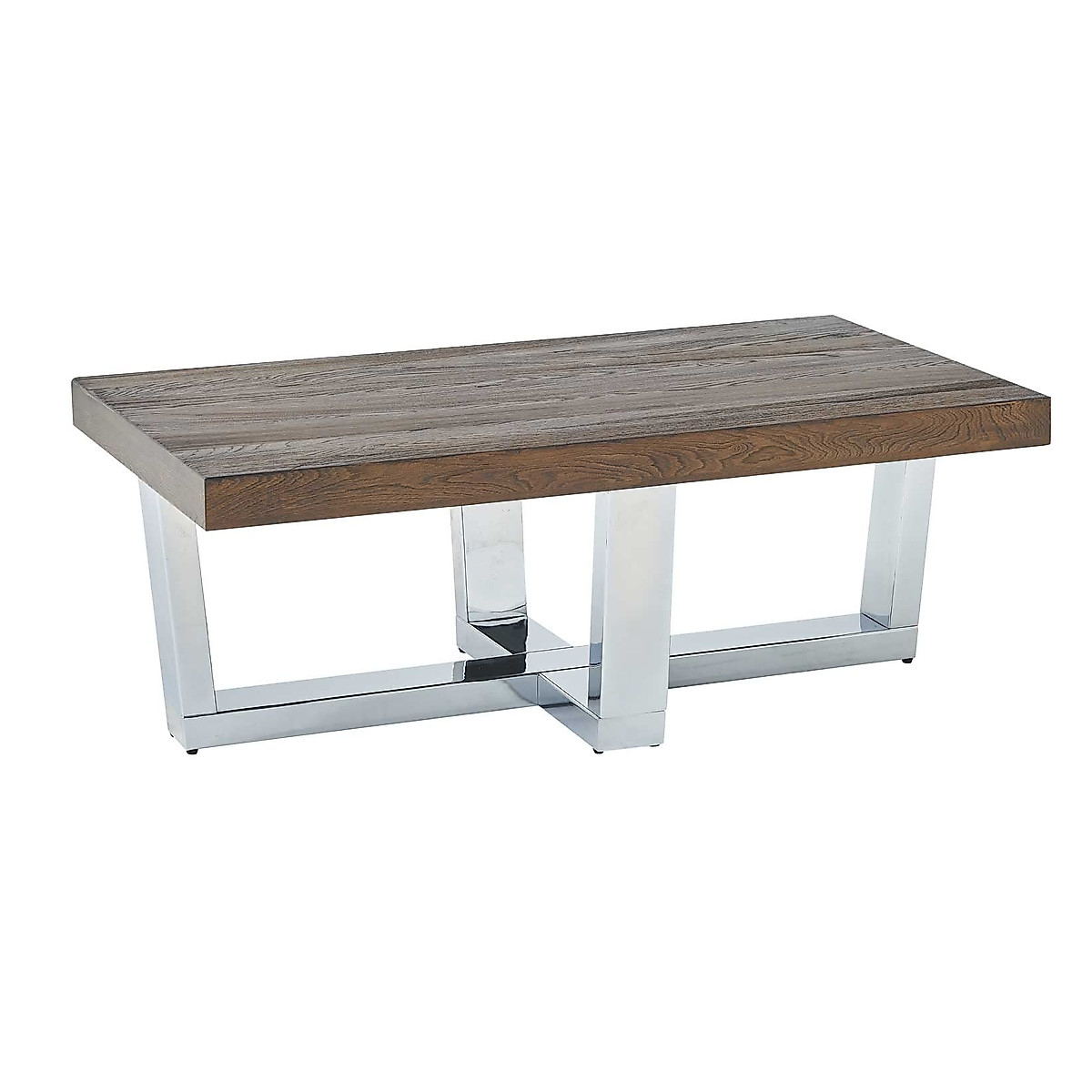 Steve Silver Furniture Laredo Cocktail Table, Rustic Modern Design w/Elm Veneers, Chrome Plated Iron Base, Chestnut Finish, 26" D x 58.92" W x 18" H, Chestnut, Brown